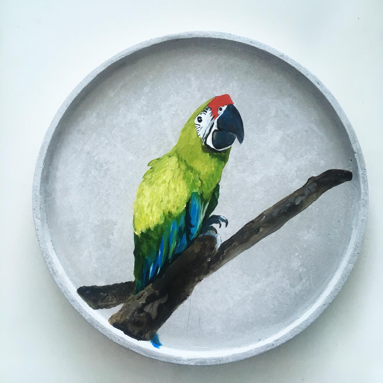 Handmade Concrete Platter with Acrylic Painting,30cm/36cm diameter